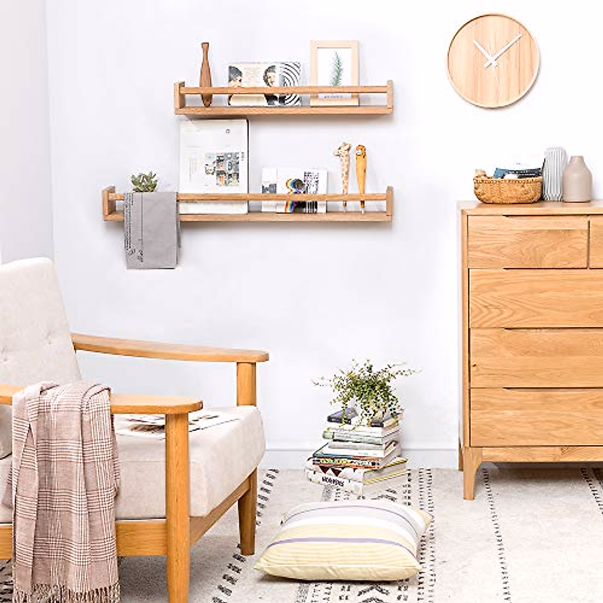 INMAN Floating Shelves, Wall Mounted Nursery Shelf-Wood Bookshelf Wall Shelves for Kitchen Spice Rack Bedroom and Living Room Baby Nursery Decor, 24 Inch,Natural