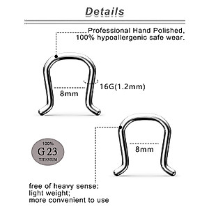 Ocptiy 16G G23 Titanium Septum Rings Piercing Jewelry for Women 16 Gauge Implant Grade Septum Ring U Shaped Hypoallergenic Medical Steel Metal Septum Nose Rings Hoop Piercing Jewelry Retainer Men 8mm