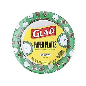 Glad Everyday Round Disposable Paper Plates with Football Design, Small | Cut-Resistant, Microwavable Paper Plates for All Foods & Daily Use | 7 Inches, Green, 30 Count
