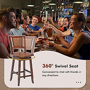 COSTWAY Bar Stools Set of 2, 24.5 Inch Counter Height Bar Stool with Rattan Back, 360°Swivel Seat, Comfortable Footrests, Rubber Wood Bar Stools for Kitchen Island, Dining Room, Cafe, Pub (2)