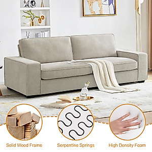 EASELAND Sofa Couch, 88" Chenille Loveseat for Living Room, 3 Seater Lounge Sofa for Bedroom with Removable Back and Seat Cushions, Modern Deep Seat Comfy Couch with Solid Wood Legs and Armrest(Beige)