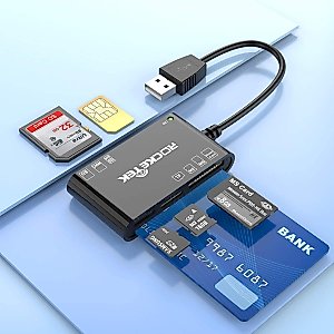 6 in 1 Memory Card Reader, Rocketek USB Smart Card Reader with SDHC/SDXC/SD Card Reader & Micro SD Card Adapter, CAC Card Reader for SIM, MS, M2, MMC RS & 4.0 for Windows, Linux, Mac OS X