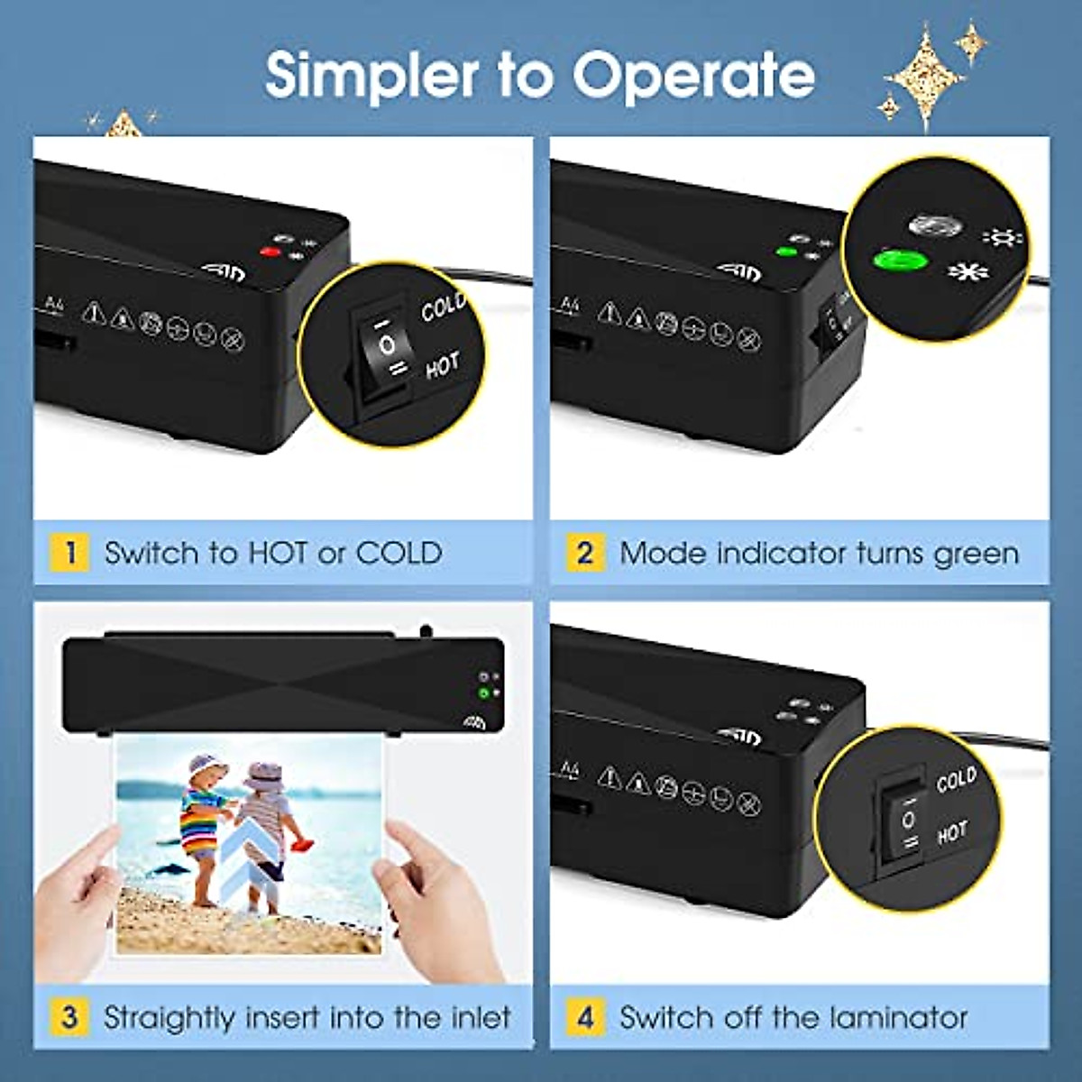 Crenova A4 Laminator Machine 4 in 1 Personal Desktop Hot & Cold 9 Inch Thermal Laminator with10 Laminating Pouches for Home Office School Business Use