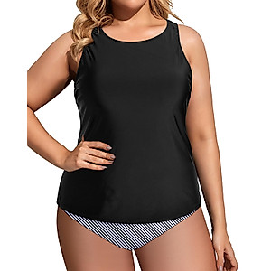 Holipick Women Black Tankini Swimsuits High Neck Swim Tank Tops Tummy Control Two Piece Bathing Suits Halter Swimwear XL