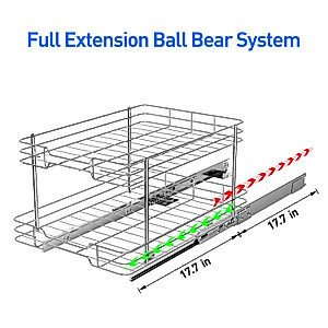 Lxmons 2 Tier Pull-out Cabinet Organizer, 17" W x 21" D Kitchen Under Sink Organizer, Slide Out Home Spice Rack Storage for Pots and Cans, Drawer Pantry Shelf Organization for Bathroom Base, Chrome