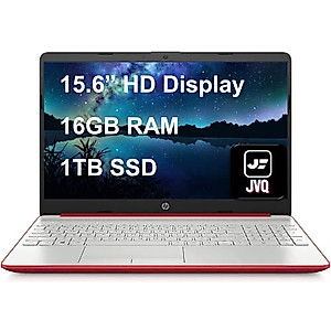 HP Laptop, 15.6" HD Display, Intel Pentium Silver N5030 4 Cores Processor, 16GB DDR4 RAM, 1TB SSD, SD Card Reader, 1-Year Office365 Subscription, HDMI, Wi-Fi, RJ-45, USB-C, Windows OS, Red, JVQ MP