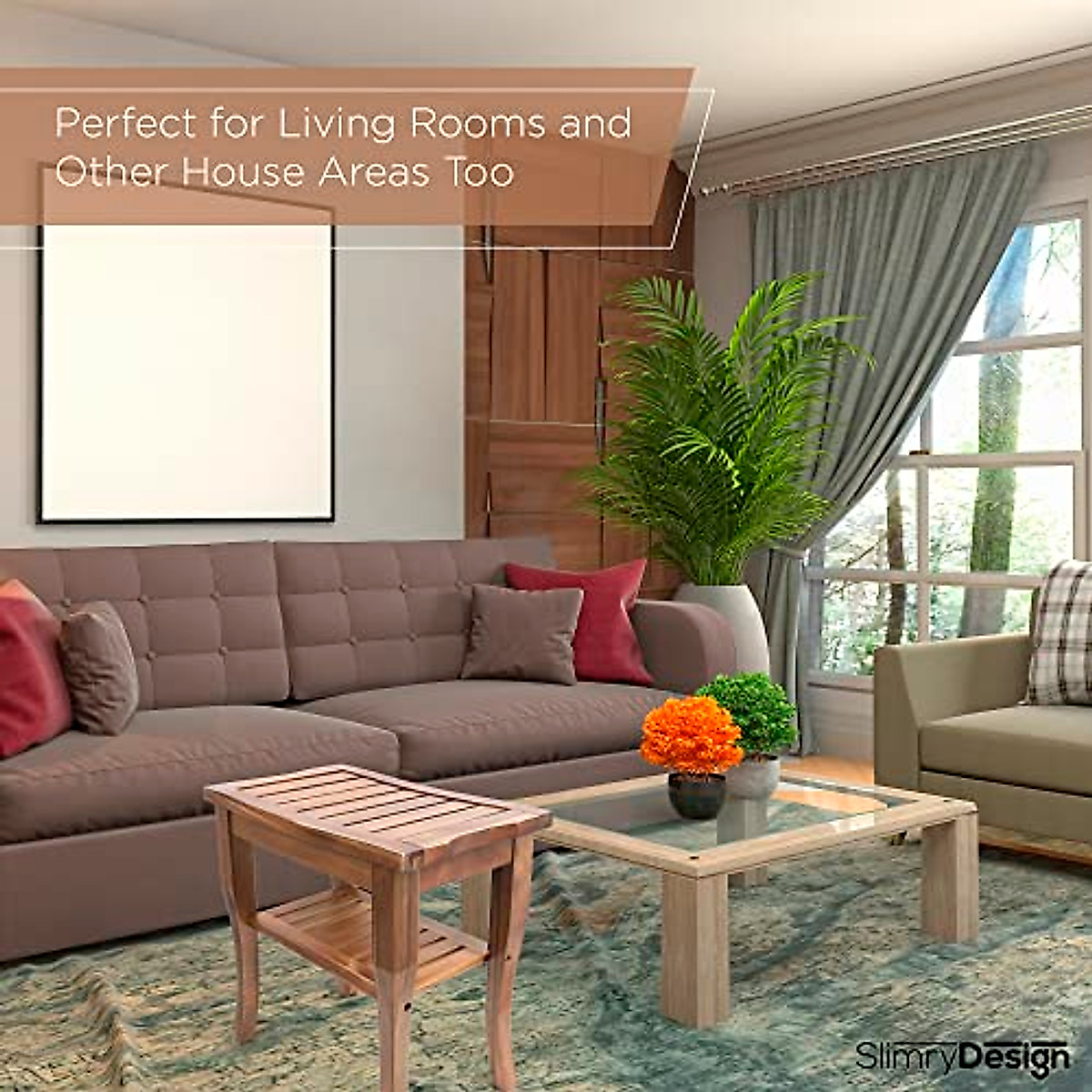 Slimry Design Teak Shower Bench - Solid and Water -Resistant Teak Bench with Storage Shelf Easy to Use Bath Stool with Non-Slip Pads -Assembly Required (Small)