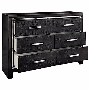 Signature Design by Ashley Kaydell Glam 6 Drawer Dresser with Faux Alligator Panels & Chrome-Tone Accents, Black