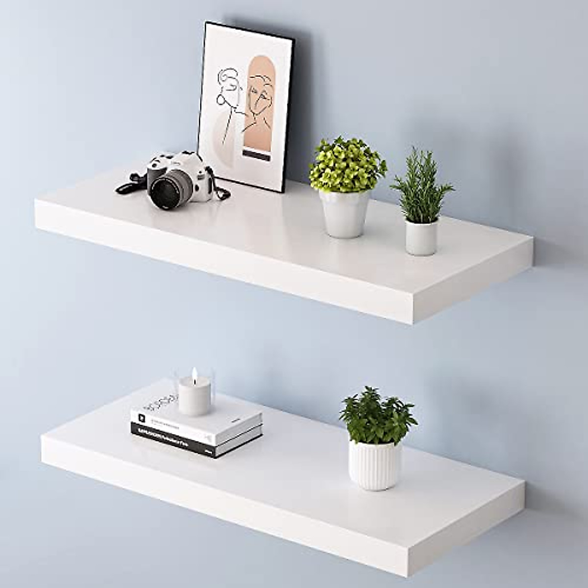 RANK Floating Shelves 2 Pack Modern Display Wall Shelf for Bedroom, Bathroom, Living Room and Kitchen, Deeper Than Others (White, 23.6" L x 11.5" D x2 T)