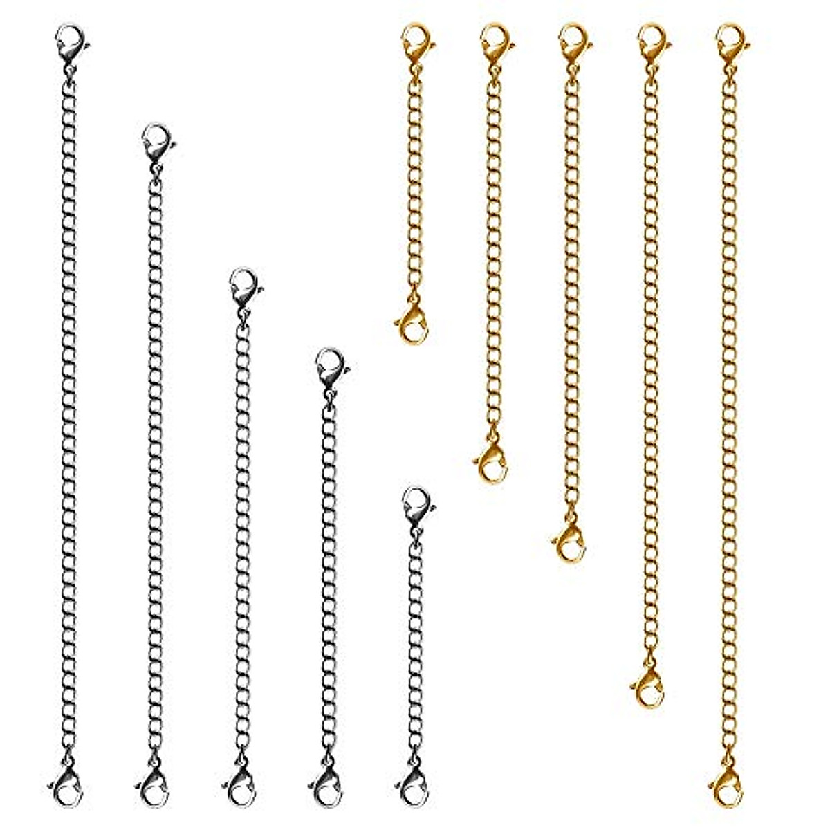 Necklace Extenders, 10Pcs Stainless Steel Gold Silver Necklace Bracelet Anklet Extension Chains with Lobster Clasps and Closures for Jewelry Making