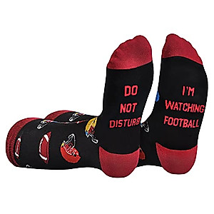 Funny Football Socks for Men Women Teens Boys - DO NOT DISTURB,I'M WATCHING FOOTBALL Novelty Fun Crew Socks-Funky Cotton Crazy Socks with Sayings-Valentines Day Funny Gifts Silly Stocking Stuffers