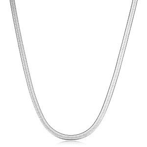 AUTHENTIC STERLING SILVER 925 Flat Herringbone Flex Chain Necklace, Flat Snake Necklace, 2.5M- 5.5MM. 16-30 Jewelry For Women Men, High Shine 16-30