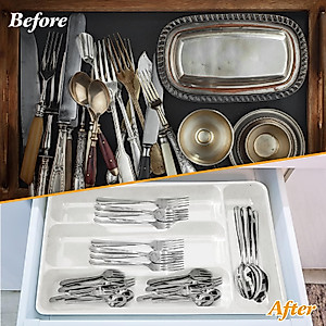 Bothyi Cutlery Tray Fittings Multipurpose Organizer with 4 Compartments Cutlery Storage Box Durable for Office Kitchen Tableware Drawer Silverware, White