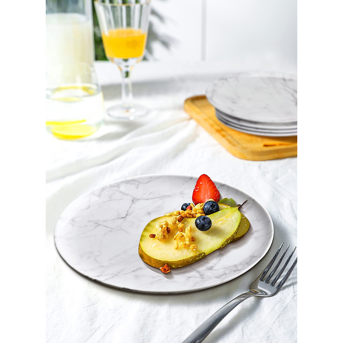 Sweese Dinner Plates Set - 10 Inches Serving Plate for Salad, Pasta - Porcelain Salad Serving Dishes for Kitchen - Marble Fiestaware Plates Set of 4 - Microwave Dishwasher Oven Safe Dinnerware