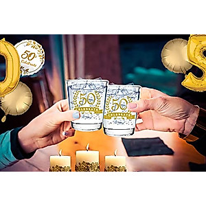 BISYATA 50th Birthday Gift or Birthday Decoration for Women Men - 50 Celebrate - 50th Shot Glass Set of 2-50th Gold Anniversary Decoration or Gift - 2oz - With Gift Box