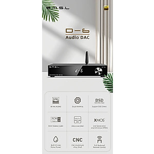 S.M.S.L D-6 Dual AK4493s Chip Bluetooth 5.1 LDAC Audio DAC DSD512 PCM 768kHz 32Bit CK-03 Clock Moudule 6.35mm TRS*2 Balanced Output Type C to Type C USB RCA Decoder with Remote Control (Black)
