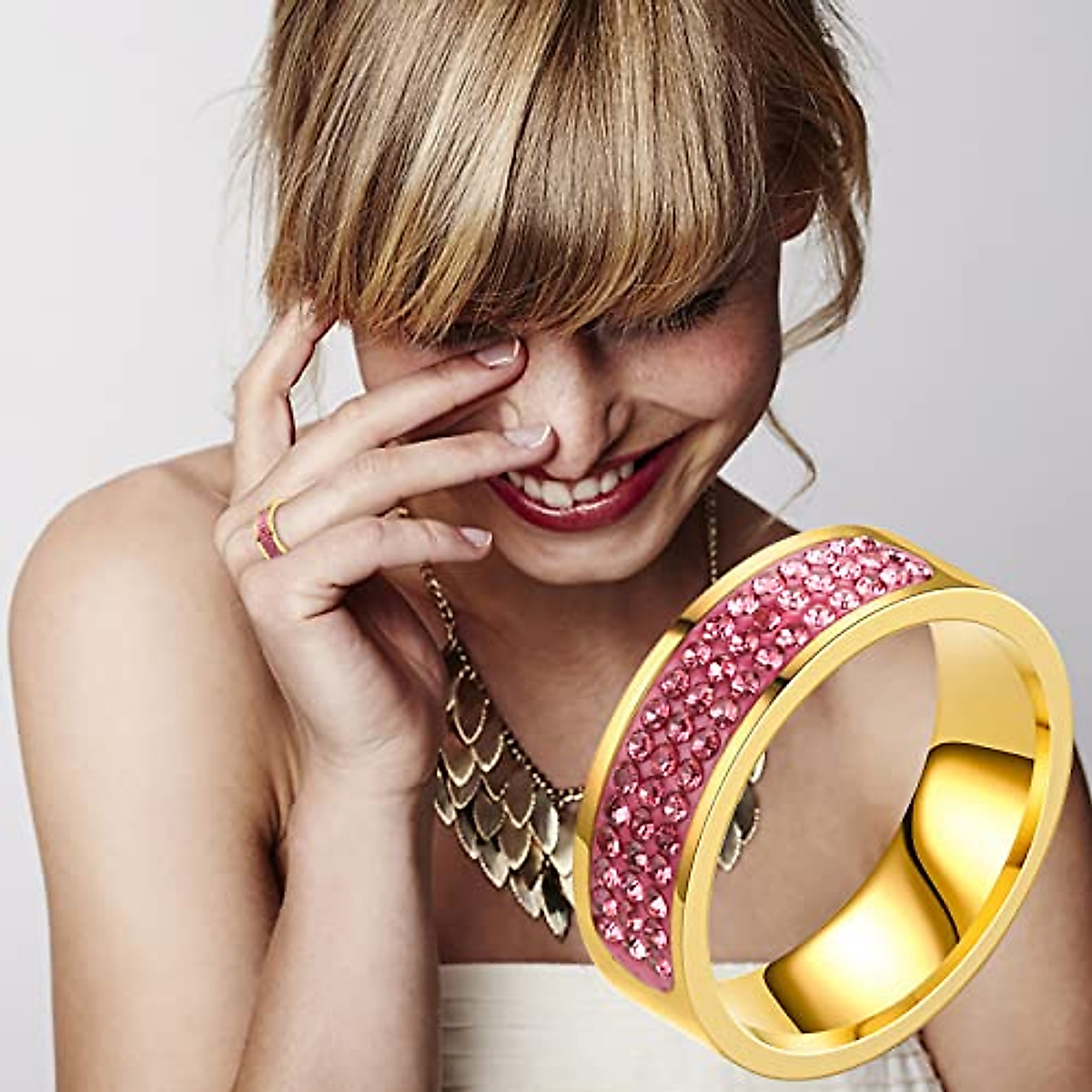 Engagement Round Cut Zircons Women Wedding Rings Jewelry Rings for Woman Full Diamond Ladies Ring Full Diamond Stainless Steel Couple Ring Womens Rings Size 7 (Red, 8)