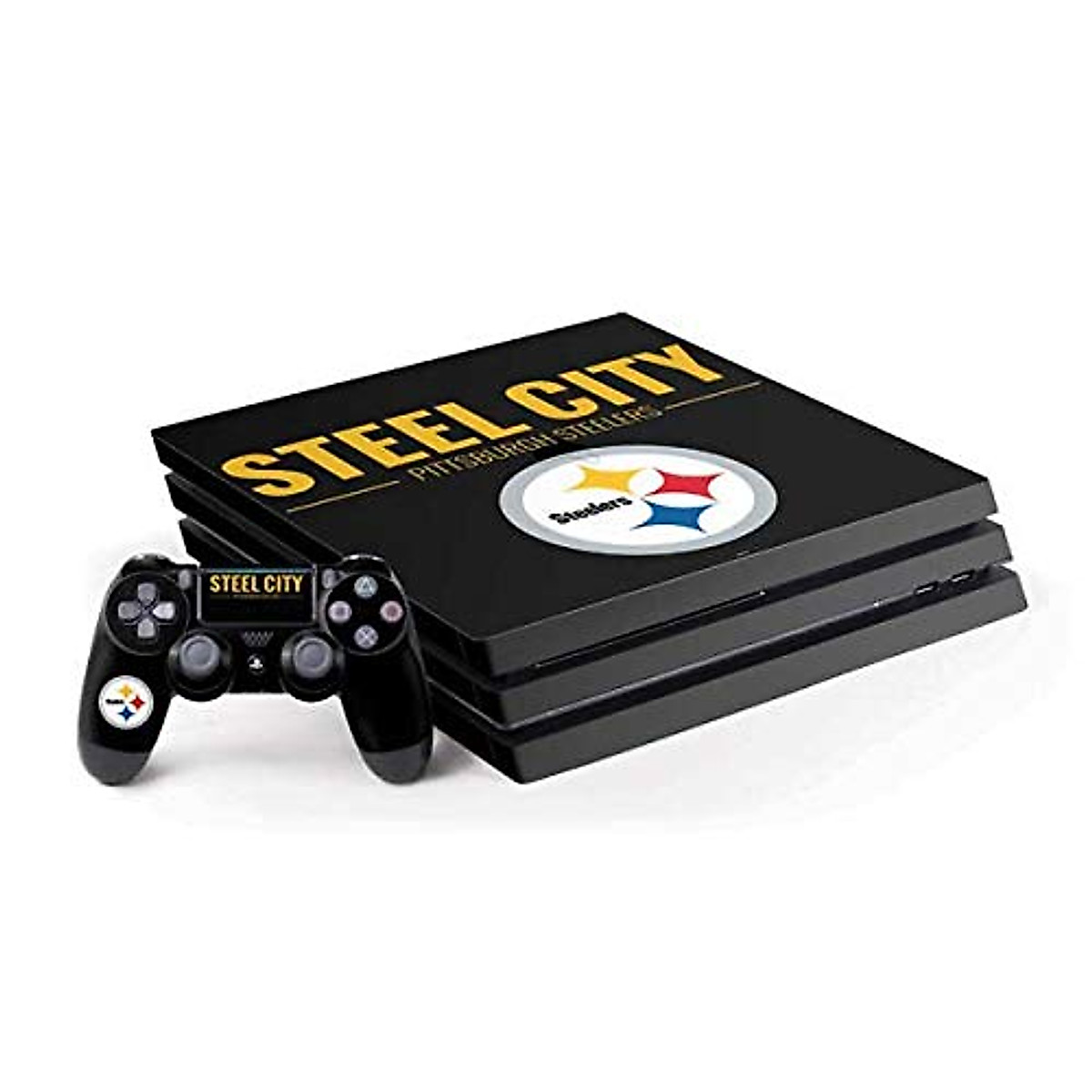 Skinit Decal Gaming Skin Compatible with PS4 Pro Console and Controller Bundle - Officially Licensed NFL Pittsburgh Steelers Team Motto Design