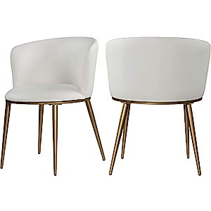 Meridian Furniture Skylar Collection Modern | Contemporary Upholstered Dining Chair with Rounded Back and Sturdy Iron Legs, Set of 2, 23.5" W x 23.5" D x 30" H, White Faux Leather, Gold