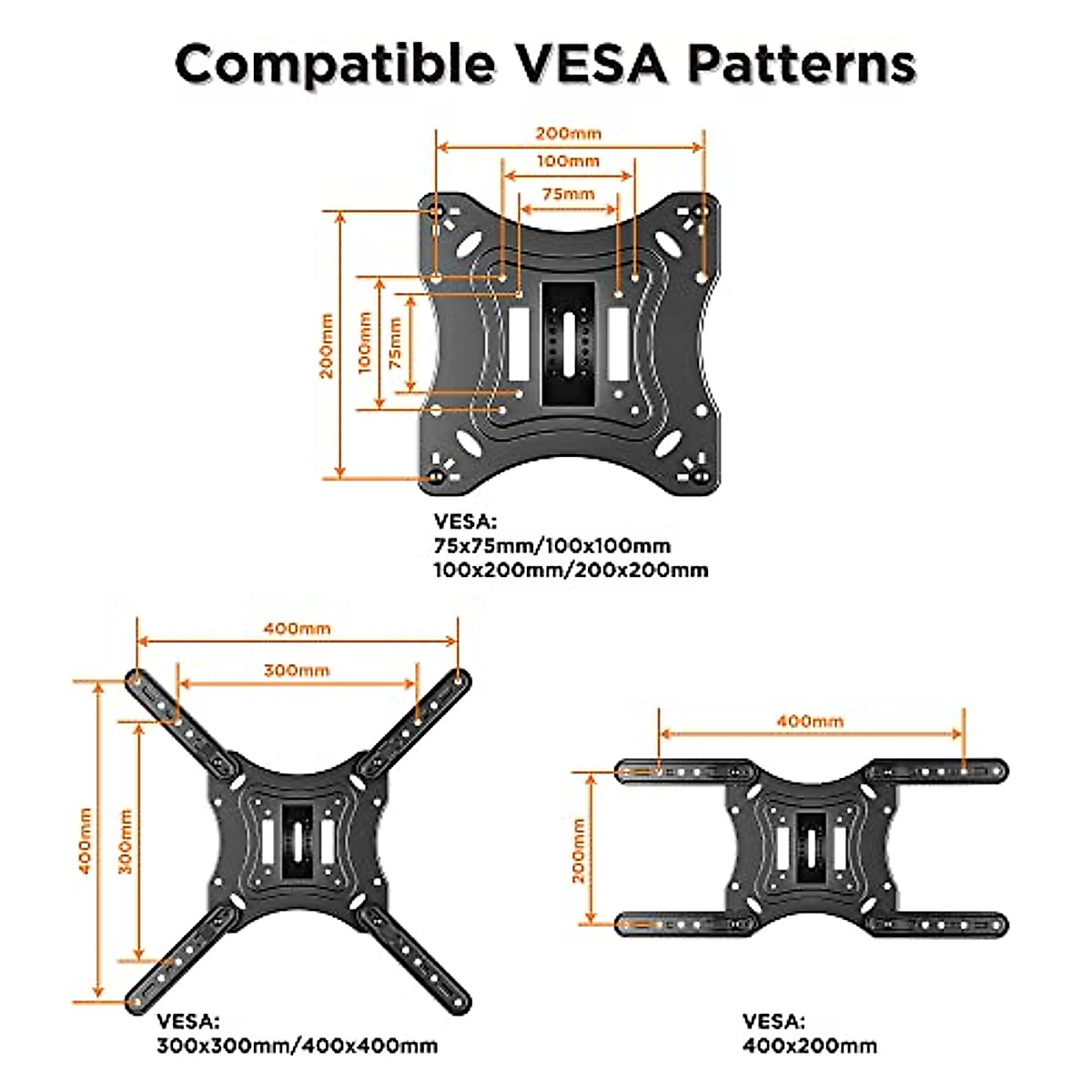 ProHT Articulating TV Wall Mount TV Stand(05416) Full Motion for Most 23”- 55” 3D LED, LCD TVs and Screens, +15°~ -15°Tilt; +90°~ -90° Swivel, VESA up to 400x400,Max Load 66lbs