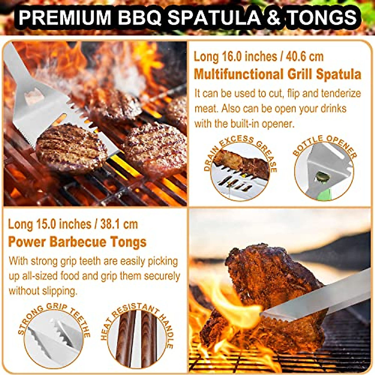 POLIGO 26PCS Grill Utensils Set for Outdoor Grill Set Stainless Steel BBQ Grill Accessories in Case - Premium BBQ Tools Grilling Tools Set Ideal Birthday Father's Day Grilling Gifts for Men Dad Women