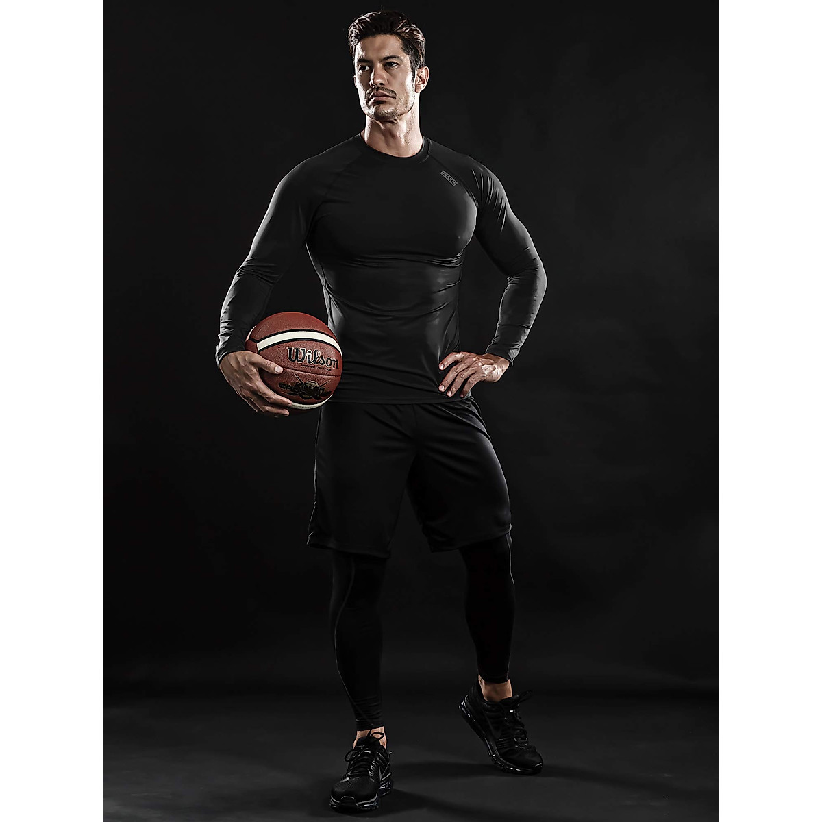 DRSKIN 3 Pack Men's Compression Shirts Top Long Sleeve Sports Baselayer Workout Running Athletic Gym (Round SBB01 3P, L)