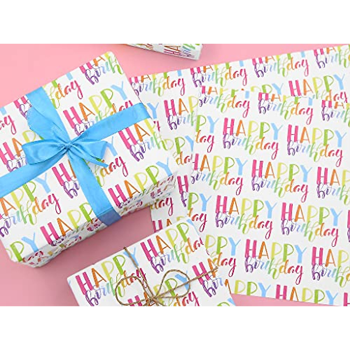 Happy Birthday Wrapping Paper For Kids Girls Boys Women Men, Gradient Rainbow Color Birthday Gift Wrap Paper, Wrapping Paper Birthday 6 Sheets Folded Flat 20x28 inches per sheet