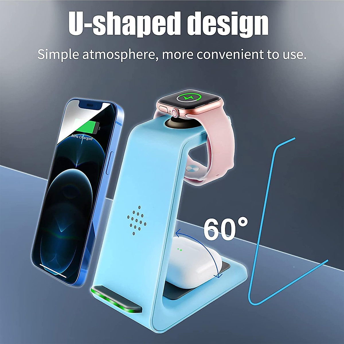 Wireless Charging Station, 3 in 1 Fast Wireless Charger Stand Dock Compatible with iPhone 15/15 Plus/15 Pro Max/14/13/13 Pro/13 Pro Max/12/12 Pro/11/XR/XS Max, iWatch Series SE/6/5/4/3/2,AirPods 2/Pro