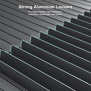 PURPLE LEAF Louvered Pergola with String Lights 11.4' x 17.5' Large Patio Aluminum Pergola with Independent Adjustable Rainproof Roof Hardtop Pergola for Outdoor Deck Garden Yard