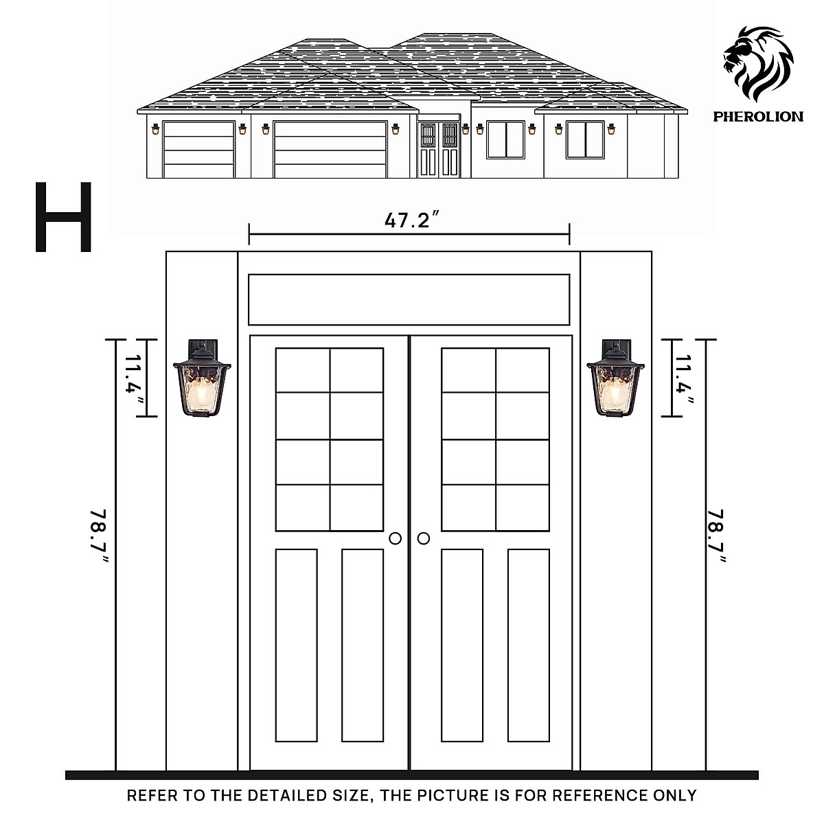 Birsppy pherolion Outdoor Lights for House Exterior Light Fixture Waterproof Outside Lights for House Black with Stone-Patterned Glass Porch Lights Wall Mount for House, Garage, Front Door