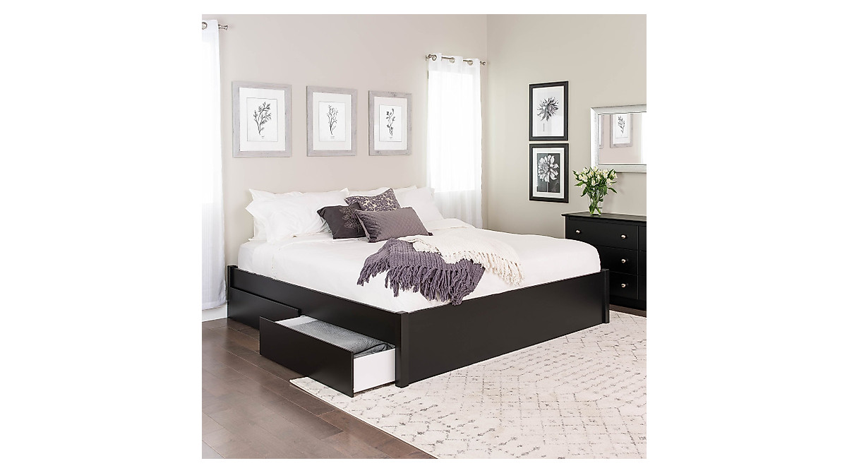 Prepac King Storage Bed with Drawers - Modern Black Platform Bed