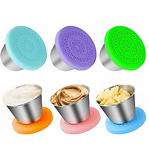 6 Pack 2.5OZ Salad Dressing Containers To Go, Advanced Stainless Steel Condiment Containers with Silicone Lids Easy to Open, Leakproof colorful Compact Salad Sauce Cups Easy to Carry Everyday
