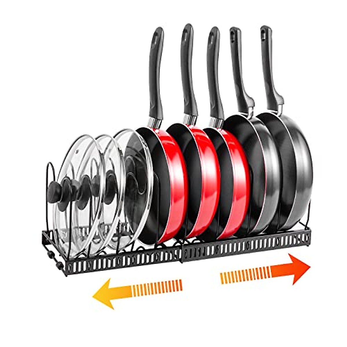 YUMPION Pot Organizer Rack for Cabinet, Expandable Pot Racks, Pots and Pans Organizer for Kitchen Cabinet, 3 Easy DIY Methods Pot Rack Organizer, Pot Lid Holder with 10 Adjustable Compartments