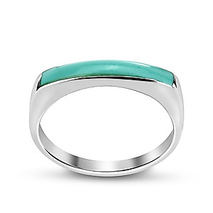 AeraVida Rectangular Bar Green Simulated Turquoise Stone Inlay .925 Sterling Silver Ring | Classic Wedding Rings For Women | Casual Comfort Fit Silver Rings for Women (8)