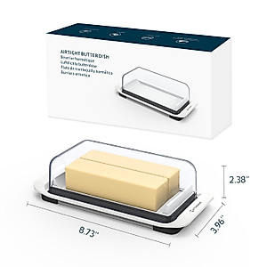 KITCHENDAO Large Airtight Butter Dish with Lid for Countertop and Fridge, Butter Keeper, Plastic Butter Holder Tray for 2 Sticks East Coast/West Coast/European Style/ Kerrygold Butter/ Cream Cheese