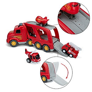 Fire Truck Toy for 3 4 5 6 Years Old Toddlers,Friction Powered Toddler Fire Truck with Sound & Light, Firetruck/Helicopter/Airplane, Christmas Birthday Gifts for Boys and Girls