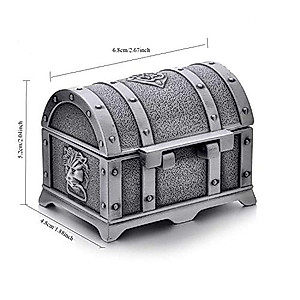 AVESON Rectangle Vintage Metal Treasure Chest Trinket Jewelry Box Gift Box Ring Case for Girls Ladies Women, Small, Tin Color
