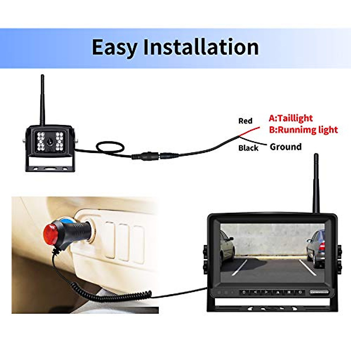 ZEROXCLUB Digital Wireless Backup Camera for RV/Truck/Trailer/Van/Bus, 7 Inch HD 1080P LCD Monitor and IP69 Waterproof Rear View Camera System,HDCVI Signal,Night Vision,Record(HW01-black)