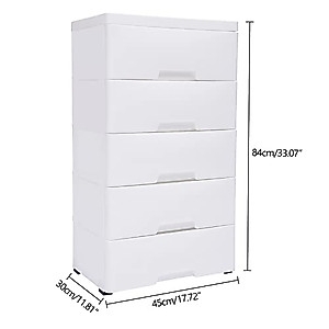 DNYSYSJ 5 Drawer Plastic Dresser Storage Cabinet, Stackable Storage Stand Tower, Closet Organizer Units for Home Office Bedroom and Hallway Entryway 17.72 * 11.81 * 33.07" (White)