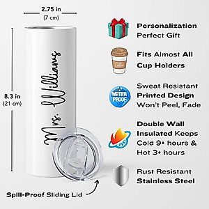 Fleur&Bay Teacher Appreciation Gifts for Women - Personalized Teacher Tumbler With Straw - Daycare Preschool Birthday Back to School Gifts Ideas - Customized Cup With Name - 20 oz Travel Coffee Mug