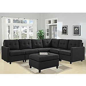 Moxeay Convertible Sectional Sofa with Ottoman Modular Sectional Sofa L Shaped Couch 6 Seater Sectional Couches for Living Room Apartment, Dark Grey