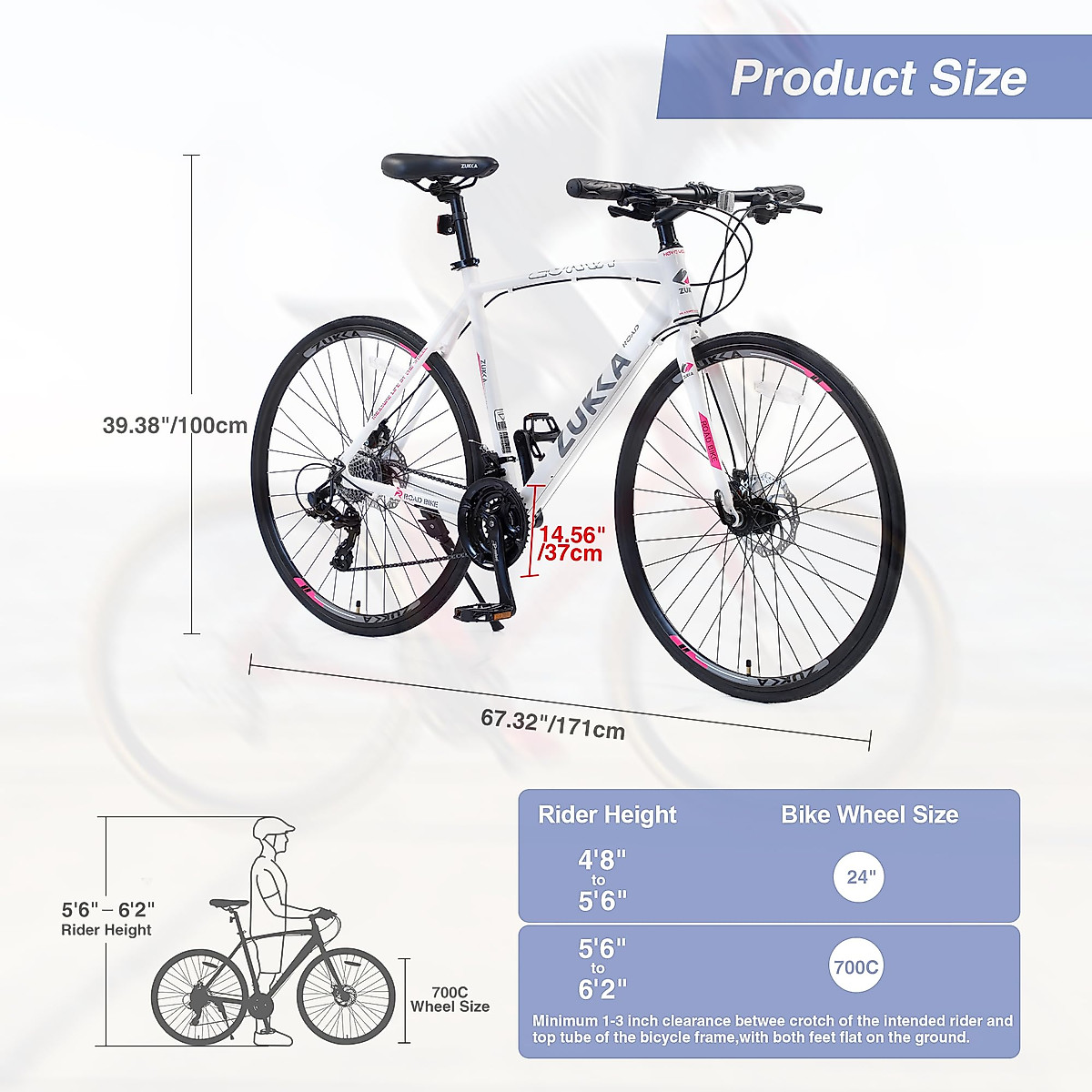 24 Speed Hybrid Bike Disc Brake 700C Road Bike for Men Women's City Bicycle (White)
