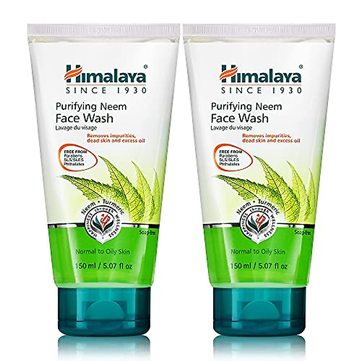 Himalaya Purifying Neem Face Wash with Neem and Turmeric for Occasional Acne, 5.07 oz (150 ml), 2 Pack