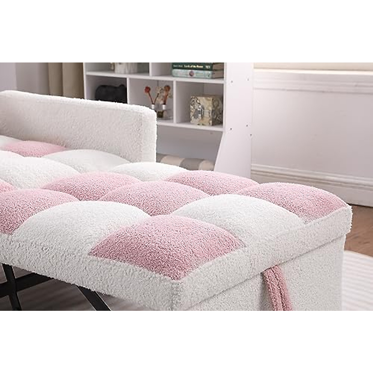 VKKILPEE Pink Convertible Sleeper Sofa Chair Bed 3-in-1 Single Bed with Pillow, Multi-Functional Adjustable Futon Couch Sleeper with Soft Teddy Fabric for Living Room Dorm Apartment Bedroom Office