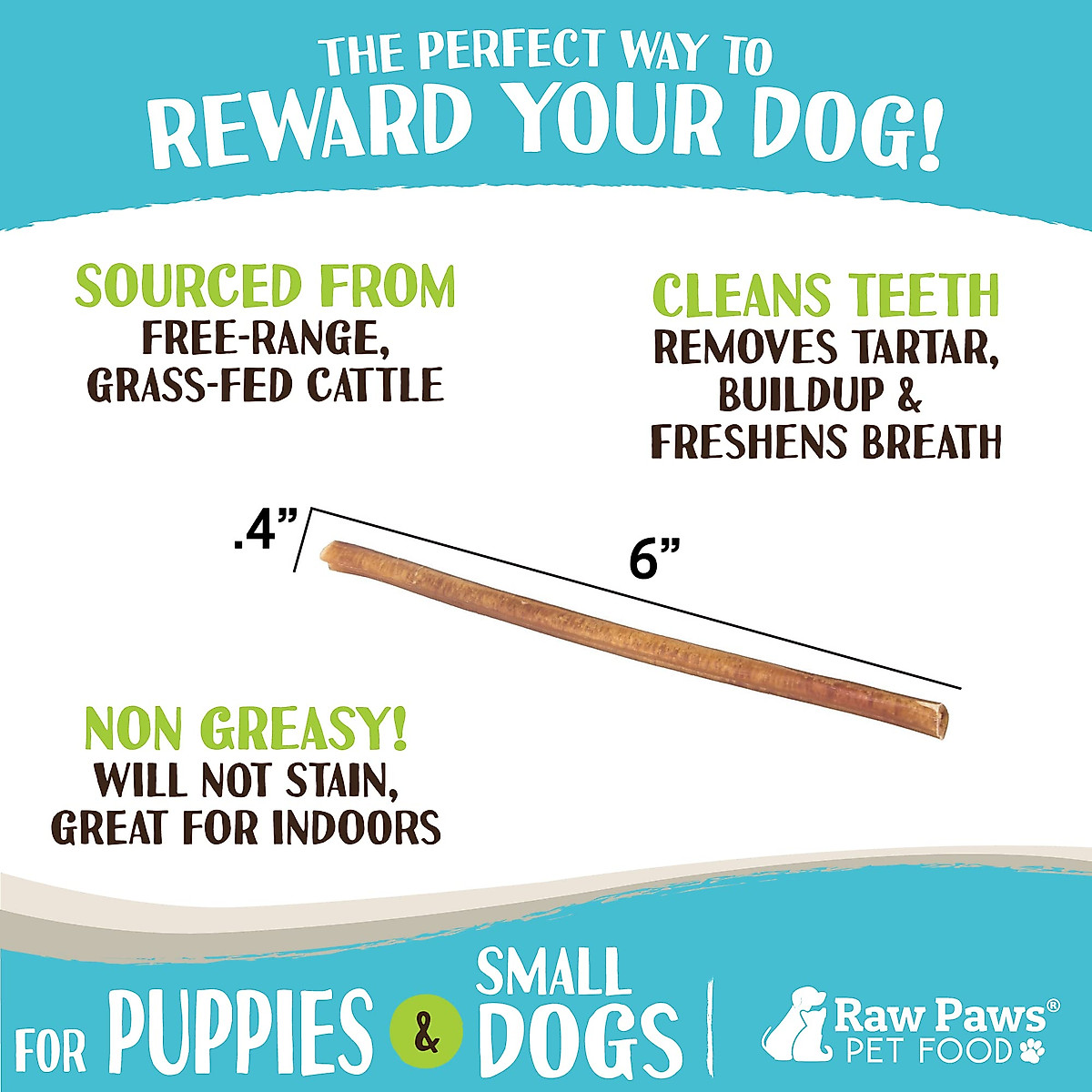 Raw Paws Thin Bully Sticks for Dogs, 6" (20 Pack) - Bully Sticks for Small Dogs Free Range Bull Pizzle - Low Odor Mini Bully Sticks for Puppies - Small Bully Sticks - Puppy Bully Sticks for Dogs