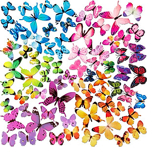 120PCS 3D Colorful Butterfly Wall Stickers, Butterfly Wall Decals, Removable Butterflies DIY Art Decor Crafts for Party Offices Bedroom Room Sticker Set