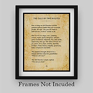 "The Tale of Two Wolves" Cherokee Indian Tale-Vintage Book Page Print -8 x 10" Spiritual Wall Art Print-Ready to Frame. Inspirational Home-Office-Classroom-Library Decor. Great Native American Sign!