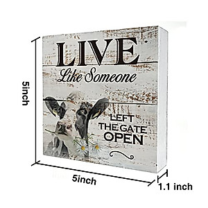 Inspirational Wooden Box Sign Desk Decor Live Like Someone Cow Wood Block Plaque Box Signs with Quotes Rustic Box Sign for Home Living Room Office Shelf Table Decoration (5 X 5 Inch)