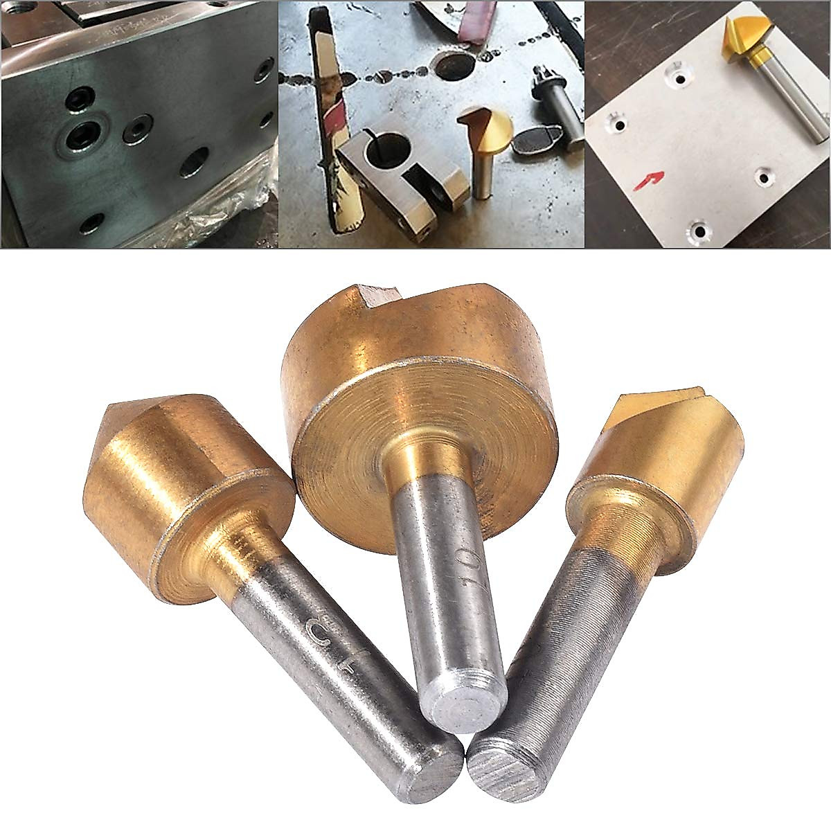 HOHXEN 5Pcs Titanium Chamfering Countersink Drill Bit Set - 3/8" 1/2" 3/4" - 10mm 12mm 19mm for Wood Metal Quick Change Drill Bit Set