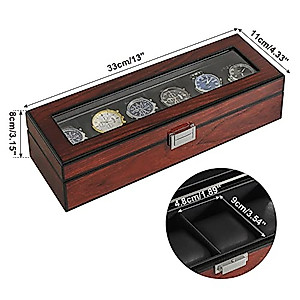 IBUYKE Watch Box with Removable Watch Pillow 6 Slots Solid Wood Watch Display Case for Mens Jewelry Organizer with Large Glass Lid JWB006H